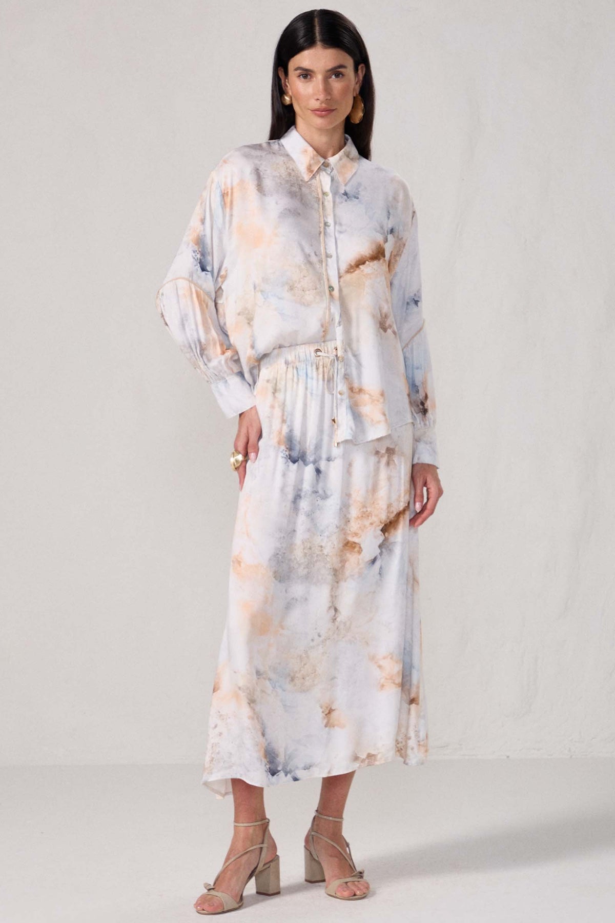 Saia Maxi Midi em Crepe Acetinado Digital 84053 Linzzi